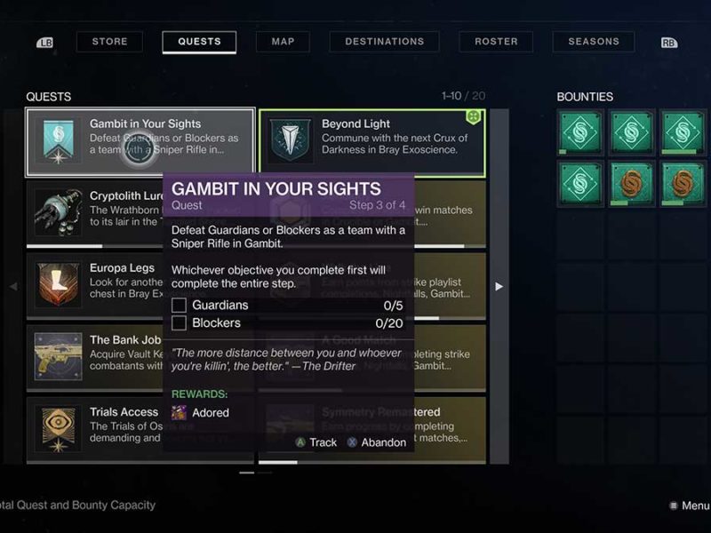 Gambit in Your Sights quest guide | How to get Adored - Destiny 2 ...
