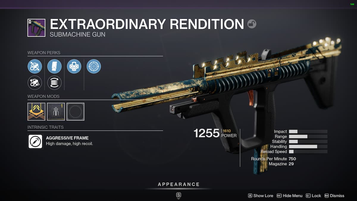 Extraordinary Rendition in Destiny 2 - stats and God Rolls - Gamepur