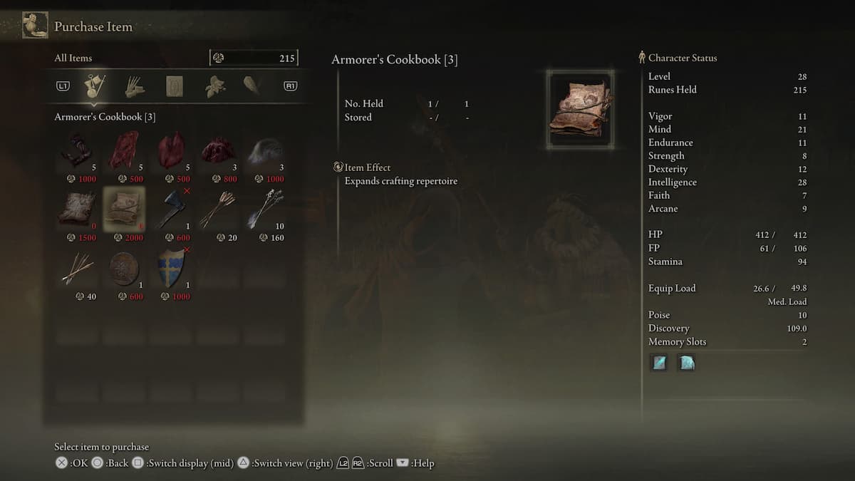 Where to find Armorer's Cookbook [3] and what it unlocks in Elden Ring ...