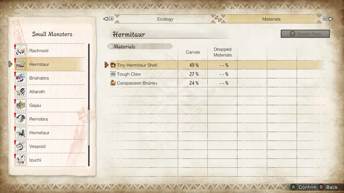 All Hermitaur item drops and percentages in Monster Hunter Rise ...